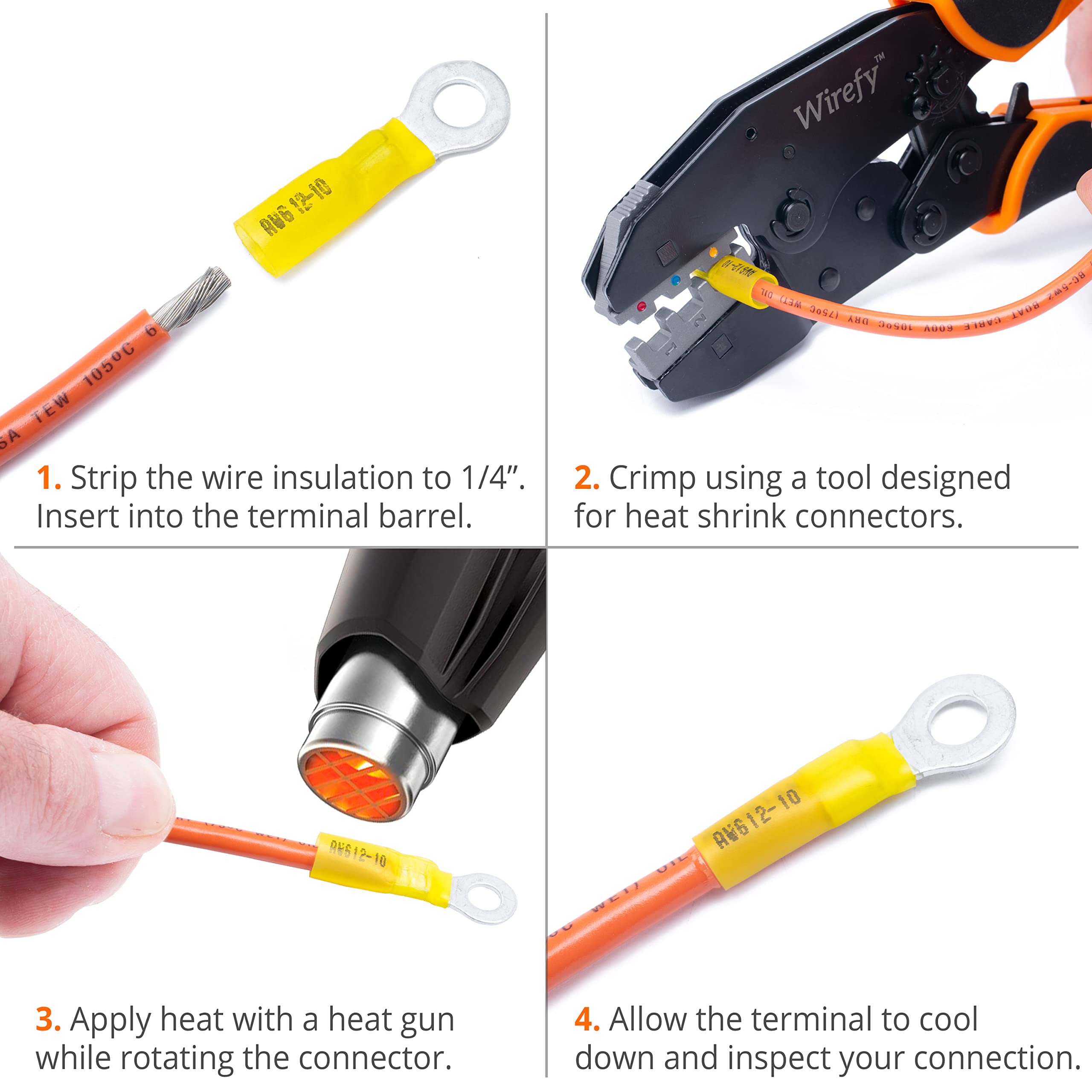 Wirefy Heat Shrink Wire Connectors Kit - a Resistant Electrical Connectors - Automotive Butt Connectors - Insulated Ring, Spade, Fork, Hook Crimp Terminals - 22-10 Gauge - 270 PCS