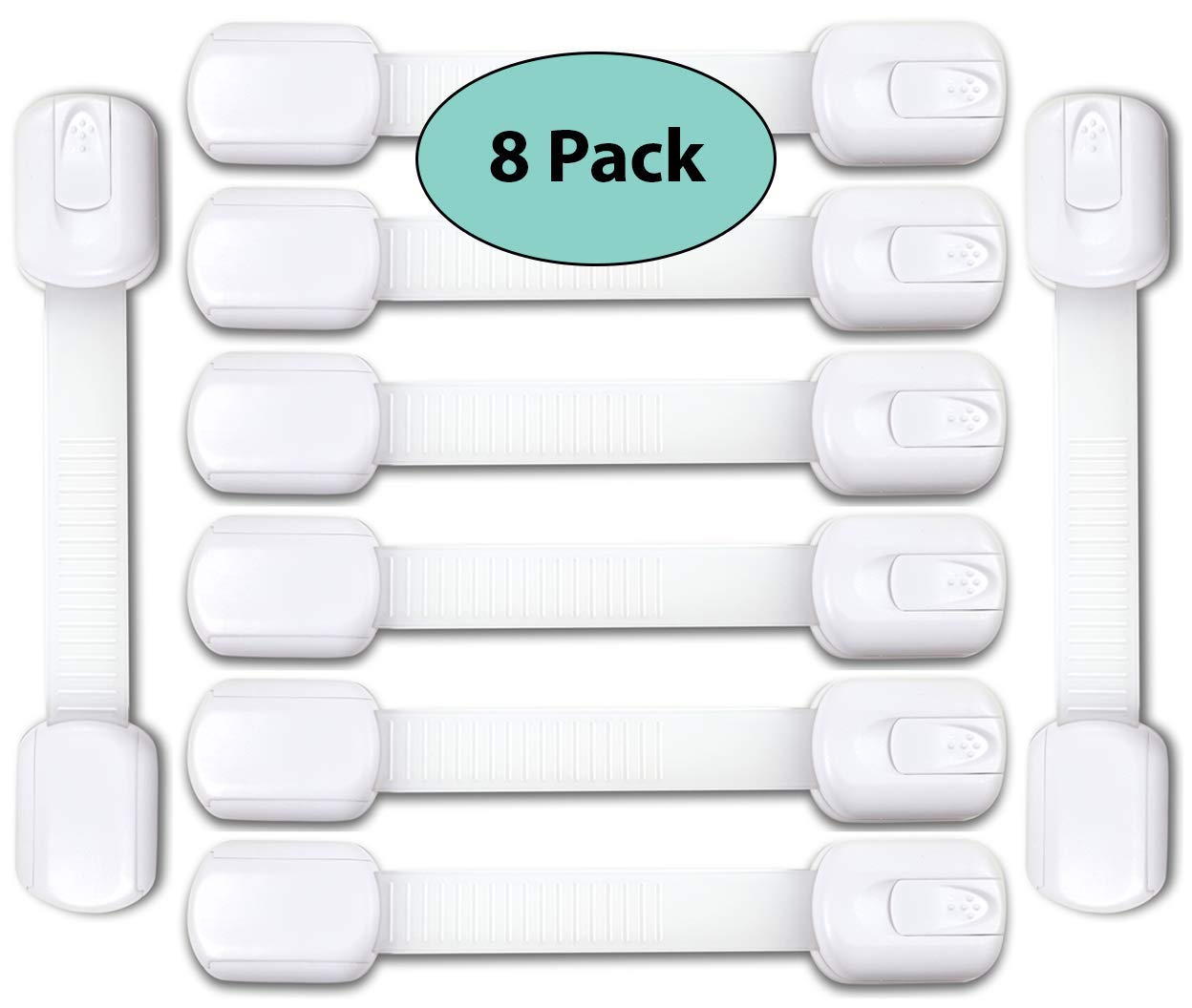 EliteBaby Baby Proofing Adjustable Child Safety Cabinet Locks, 8 Pack - Babylock Cabinet Latches to Baby Proof Cabinets, Drawers Locks | Child Safety Locks | No Drilling | 3M