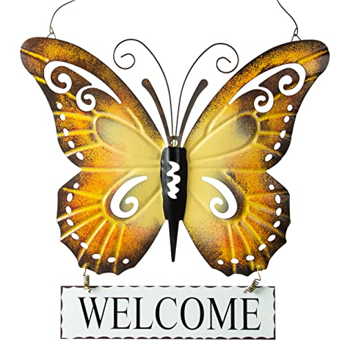 Butterfly Welcome Sign for Front Door Decor, 20" Hanging Farmhouse Signs for Porch, 3D Metal Outdoor Wall Decor