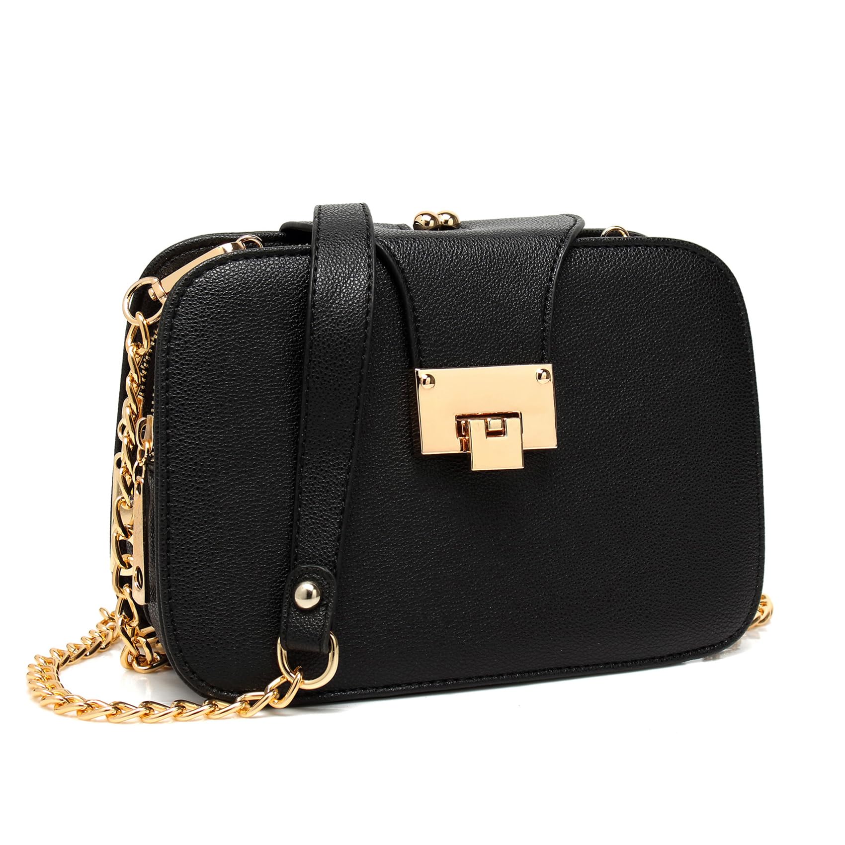 forestfish Ladiesā Black PU Leather Shoulder Bag Purse Evening Clutch Bags Crossbody Bag with long Metal Chain Strap, Black