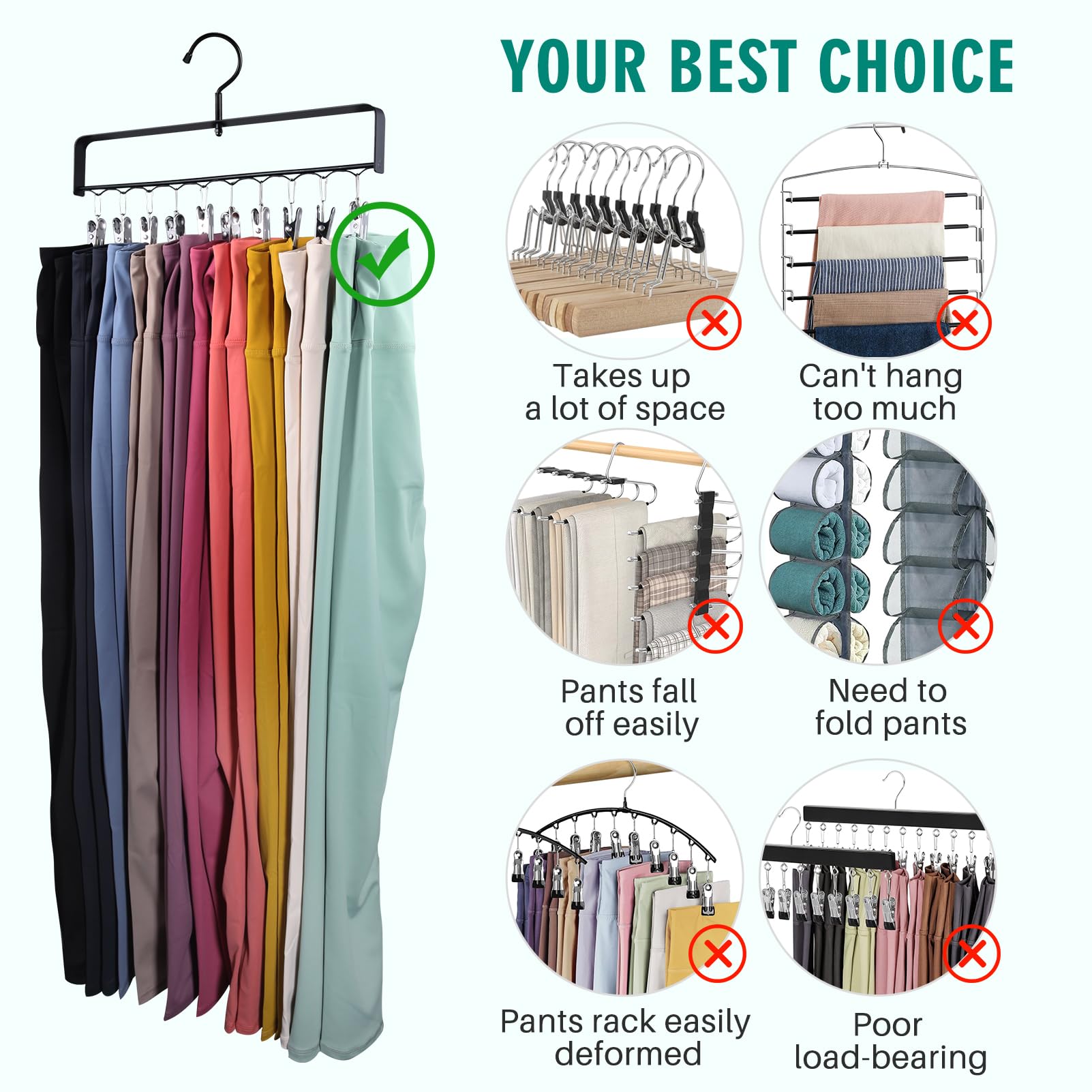 Gumilyo 2 Pack Legging Hanger for Closet, Deformation Resistance/High Load-Bearing/ 360° Rotatable/Space-Saving, Pants Hangers Also for Jeans, Caps, Bra, etc