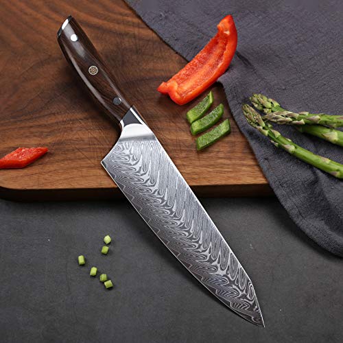 Chef Knife 8 Inch - Classic Damascus Pattern Professional Chef's Knives Japanese VG-10 Steel Ebony Wood Handle