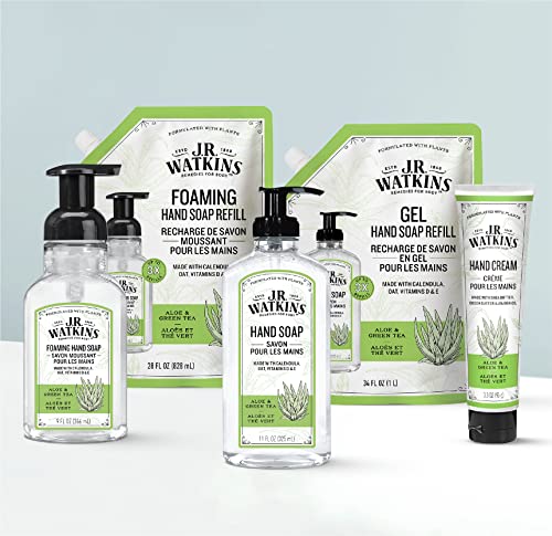 J.R. Watkins Foaming Hand Soap Pump with Dispenser, Moisturizing All Natural Hand Soap Foam, Alcohol-Free, Cruelty-Free, USA Made, Use as Kitchen or Bathroom Soap, Aloe & Green Tea, 9 fl oz, 6 Pack
