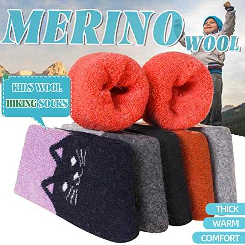 Eocom 6 Pairs Children's Winter Warm Wool Socks Kids Toddlers Boys Girls Thermal Thick Boot Cozy Crew Socks (8-12 Years, Cat)