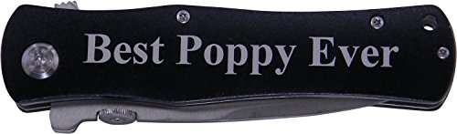 Best Poppy Ever Folding Pocket Knife - Great Gift for Father's Day, Birthday, or Christmas Gift for Dad, Grandpa, Grandfather, Papa (Black Handle)