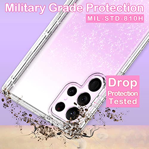 Coolwee Crystal Glitter Full Protective Case for Samsung Galaxy S23 Ultra 5G - 6.8" Heavy Duty Hybrid 3 in 1 Rugged Shockproof Women Girls Transparent Shiny Clear Bling Sparkle