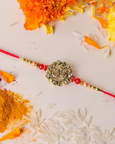 CHERKRAFT Rakhi Thread for Brother Men/Boy - Designer Rakhi with OM Symbol for Rakshabandhan (Pack of 1) (Design 2)