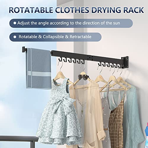 BHeadCat Clothes Laundry Drying Rack Wall Mounted, Retractable Garment Hanger with Hooks, Easy to Install, Strong Load-Bearing, Tri-Collapsible Clothes Dry Rack for Balcony, Bathroom, Bedroom
