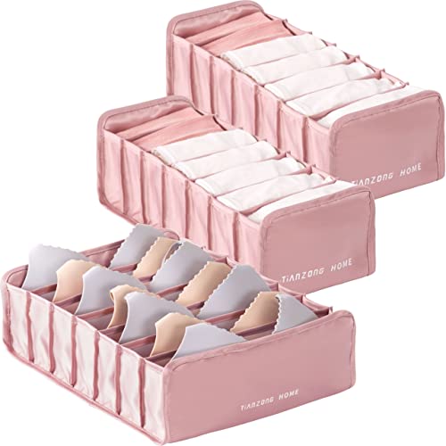 CANFOD 3-Piece Set Wardrobe Clothes Organizer for Drawers, Underwear Drawer Organizer, Closet Organizers and Storage for Folded Clothes (Sock & Underwear set (7S*2+7M*1), Morandi Pink)