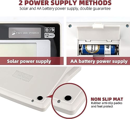 Calculator, Calculators Large Display and Buttons, Solar Battery Dual Power, Big Button 12 Digit Large LCD Display (White)