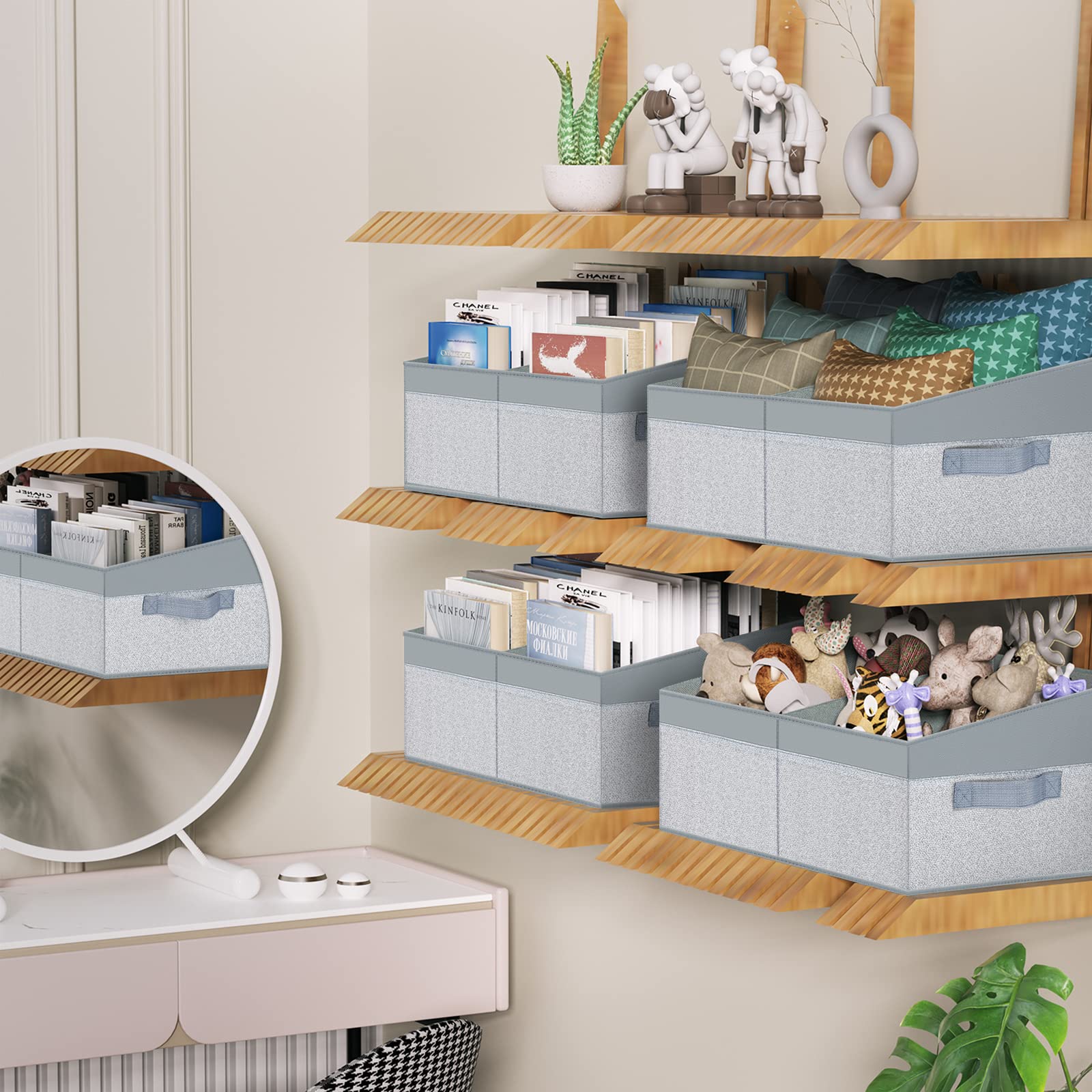 DIMJ Trapezoid Storage Bins, 3 Packs Closet Baskets, Foldable Fabric Baskets for Clothes, Baby Toiletry, Toys, Towel, DVD, Book Blended and Gray