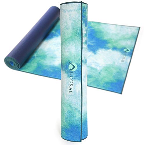 AURORAE Synergy 2in1 Hot Yoga Mat with integrated Non Slip Microfiber Towel. No Slipping No Bunching/Odor Patent Protected, Machine Washable