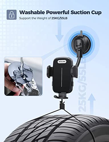 Car Cell Phone Holder Mount, 2 in 1 Dashboard Windshield Phone Mount for Car with Stabilizer, Car Phone Mount Windshield with Super Sticky Gel Suction Cup, iPhone Holder for Car Fit for All Phones