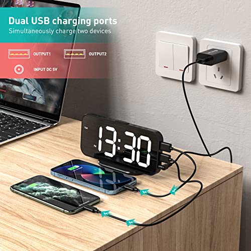 EDUP LOVE Digital Alarm Clocks, LED Mirror Electronic Clock, Snooze Mode, 12/24H, Adjust Brightness, Modern Desk & Wall Clocks for Bedroom Living Room Office - Black