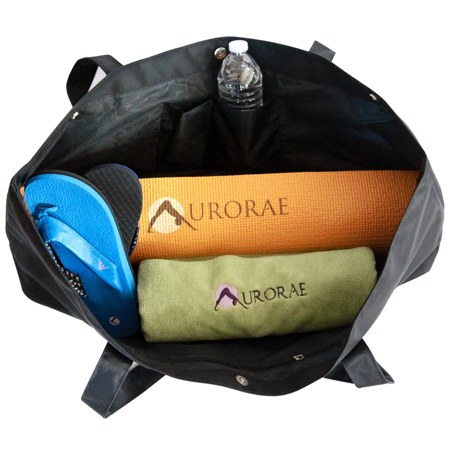 AURORAE Yoga Mat Tote Bag, Extra Wide to Fit Most Yoga Mats and Accessories, in Black Heavy Duty Polyester