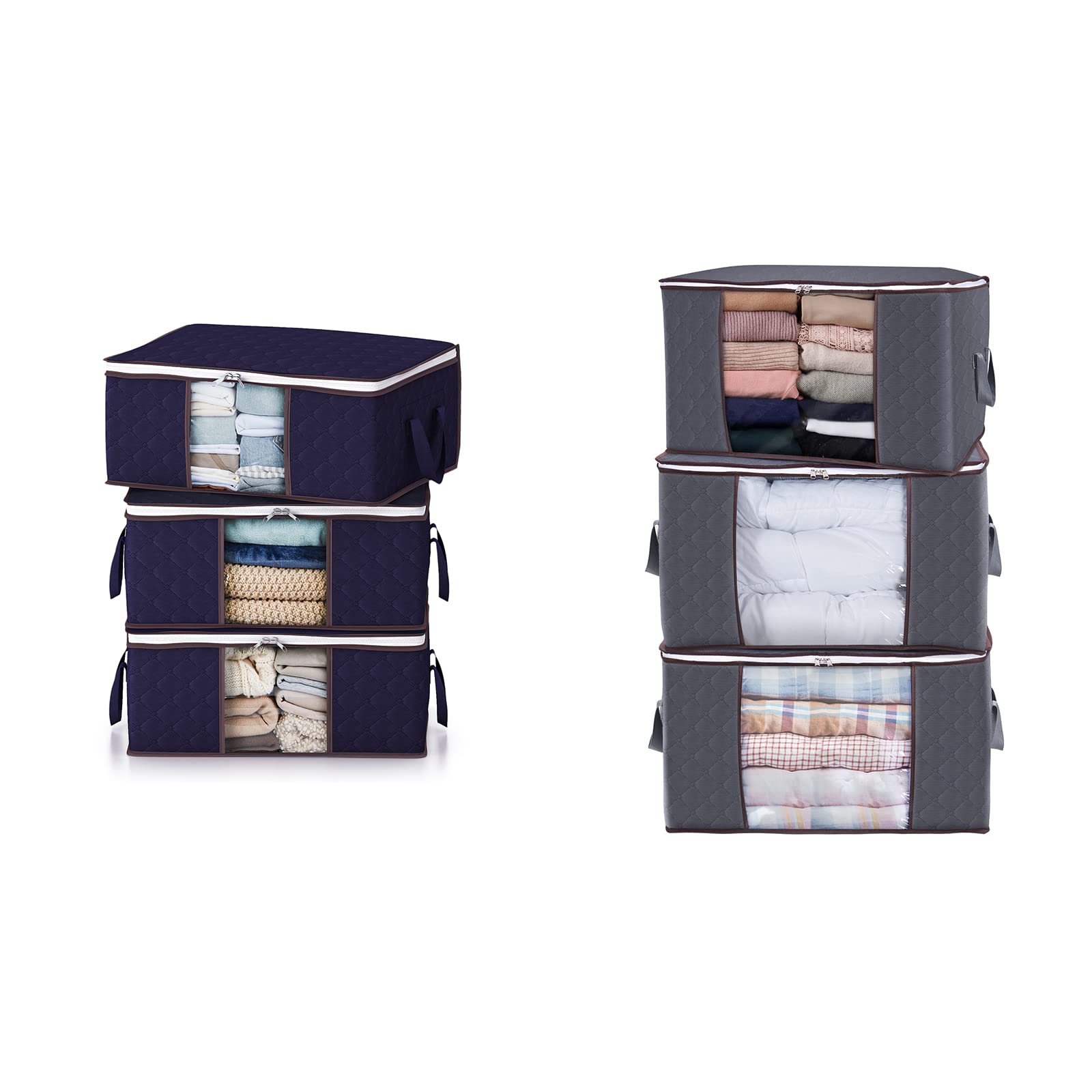 Lifewit 3 Pack 35L Clothes Storage Bag Organizer (Blue), Bundle with 3 Pack 90L Clothes Storage Bag (Grey)