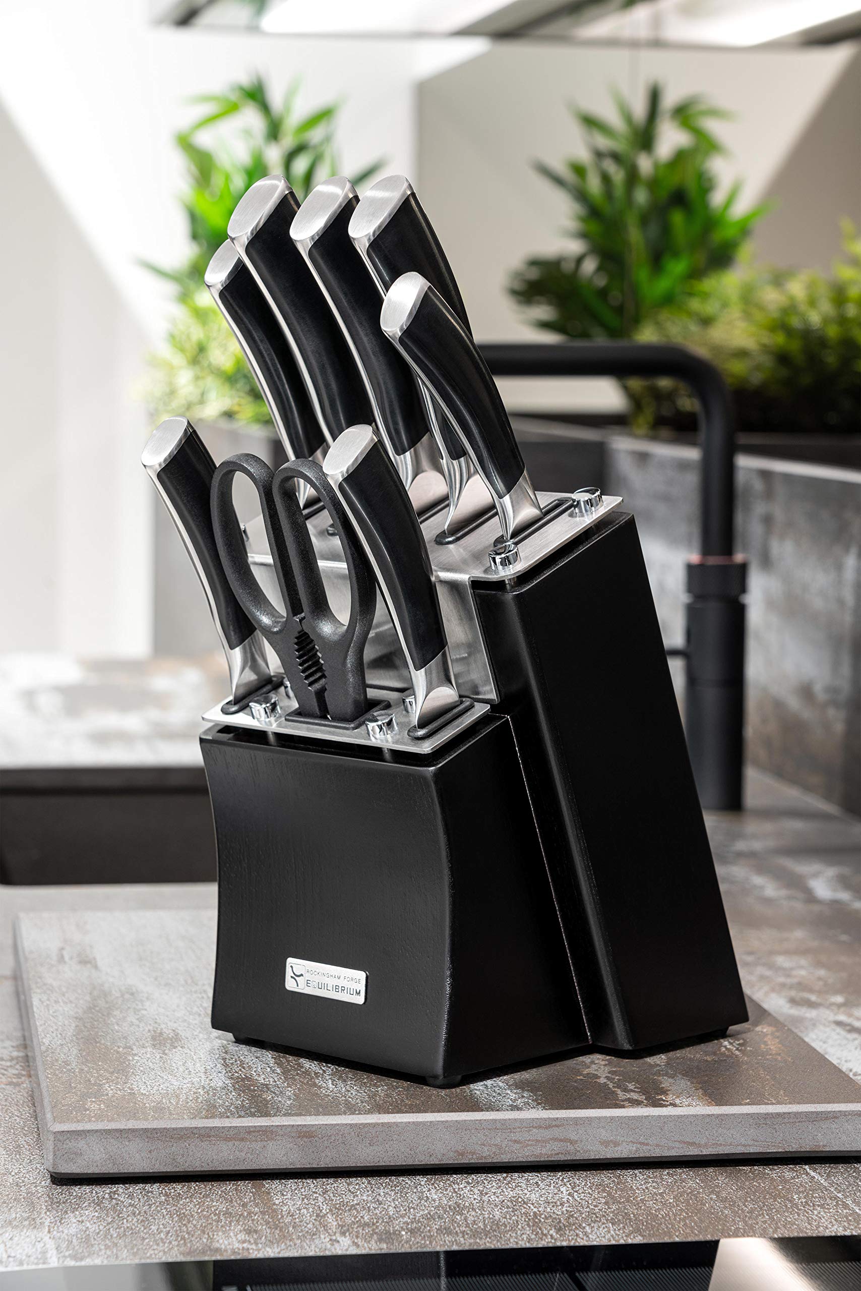 Rockingham Forge 9-Piece Kitchen Knife Block Set, Equilibrium Series - Professional Stainless Steel Chefs Knives Selection