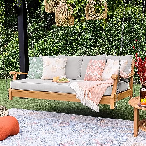 Cambridge Casual Robin Teak Wood Outdoor Swing Daybed Oyster Cushion