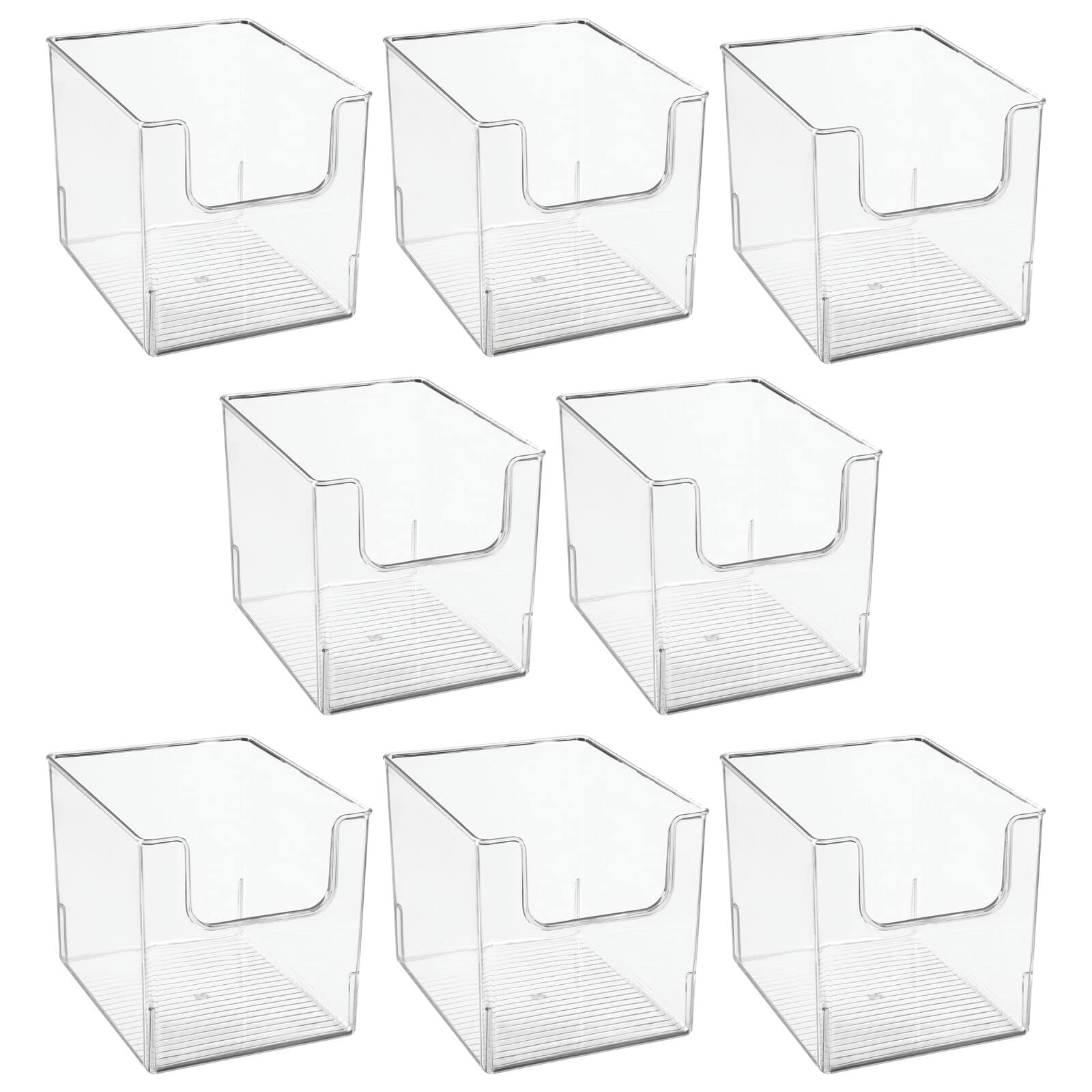 mDesign Plastic Household Storage Organizer Bins with Open Dip Front for Kitchen, Bedroom, Bathroom, Office, Craft or Playroom Organization - Hold Toys, Books - Ligne Collection, 8 Pack - Clear