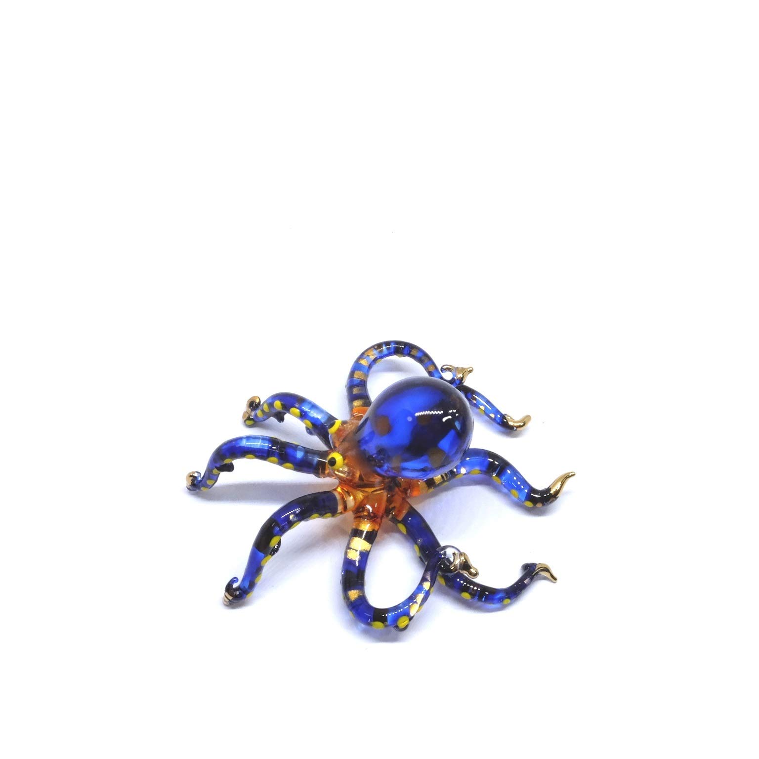 Handmade Mini 2.75" Blown Glass Swimming Octopus Figurines Figures Art,Collectible Dollhouse Gift Ideas,Miniature Ocean Animals,Tiny Ornament Cool Stuff Decor No.8