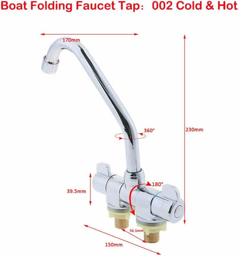 Camper Faucet Folding Faucet RV Water Tap Cold and Hot Water 360 Degree High-end Kitchen Sink Faucet Gooseneck Spout Dual Knob Handles Brass Constructed & Chrome Polished