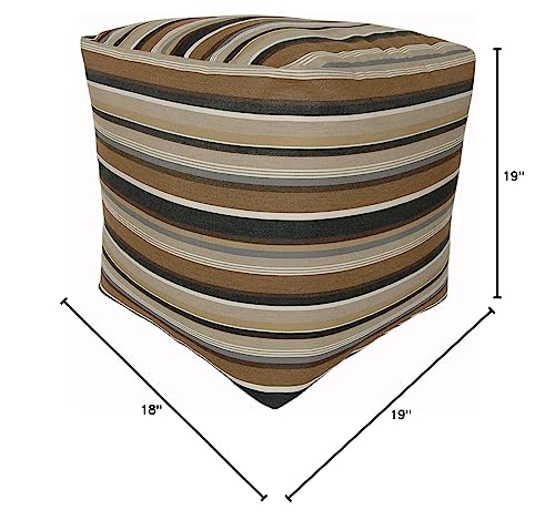 RULU Ottoman Outdoor/Indoor Sunbrella Bean Bag Pouf 19"x19"x18"H Capitol Stripe Espresso