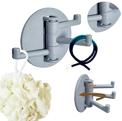Fineget Sticky Door Hooks for Hanging Kitchen Bathroom Hooks 3 Rotatable Arms Round Hooks Blue 2 Pairs