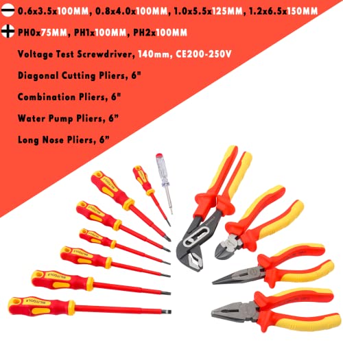 BILITOOLS Insulated Screwdriver & Pliers Set, 1000V Electrical Tools for Electrician Magnetic Phillips Slotted Pozidriv Tips