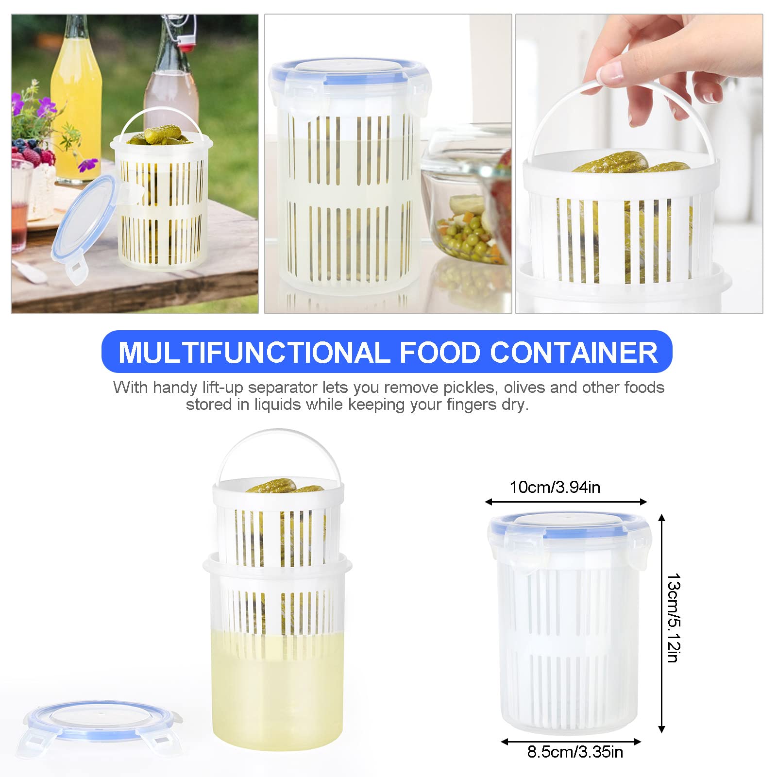 BestAlice 4 Pack Pickle Jar with Strainer Insert, Transparent Pickle Storage Container with Leaks-Proof and Lock It Lid, Pickle Holder Keeper Lifter, Barrel of Olive Jalapeno, Food Storage Container