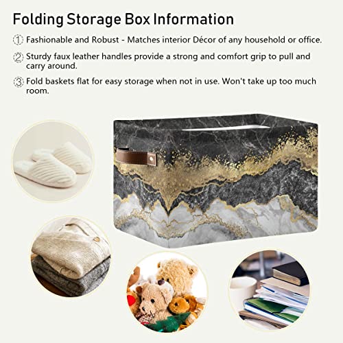 Gold Black Marble Storage Bins, Square Storage Basket Canvas Storage Organizer Closet Shelf Organizer for Home Office, 1 Pc