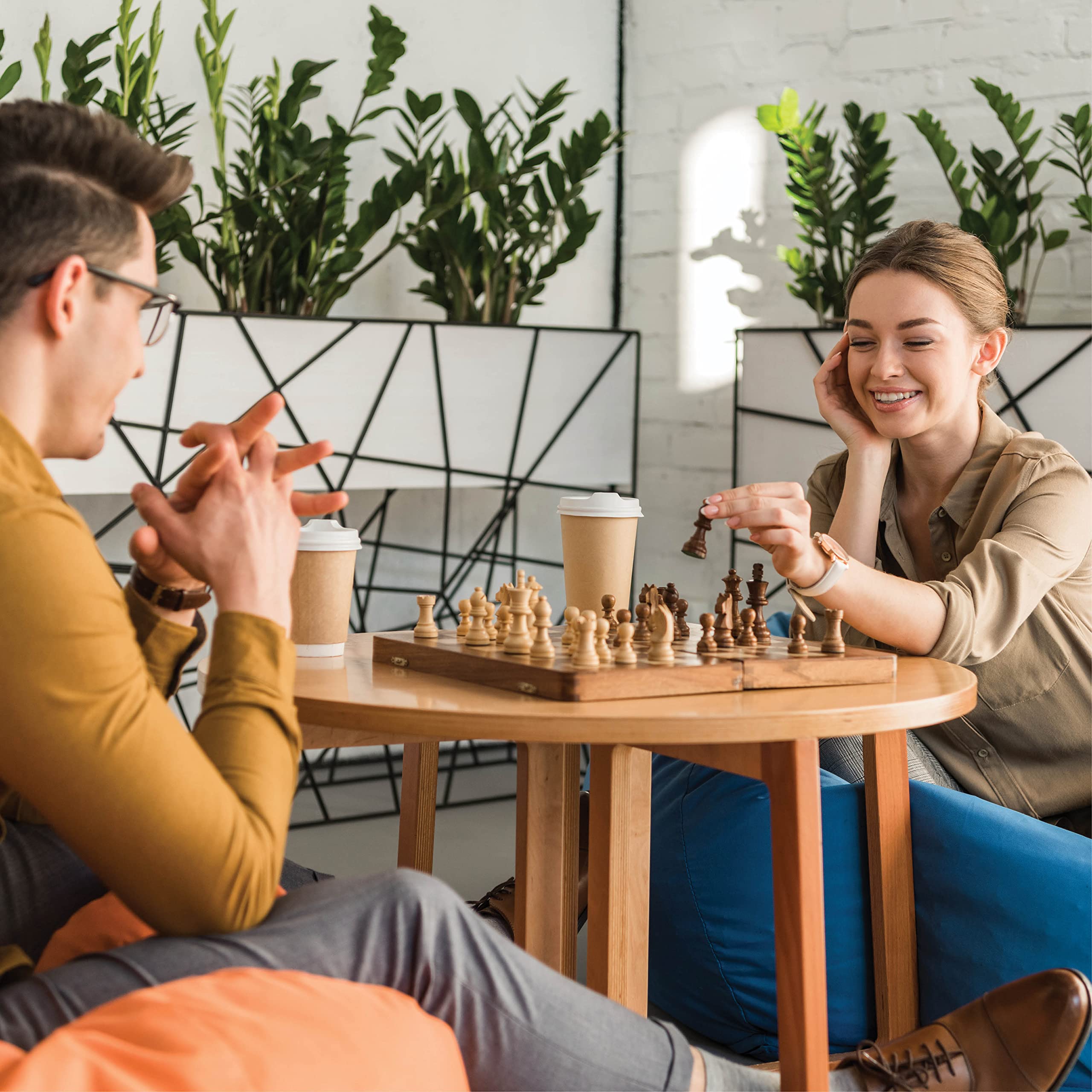 Funshpiel Magnetic Wood Checkers and Chess Set – Premium Handcrafted Chess Board Set with 2 Extra Queens, Chess and Checkers Set for Kids and Adults, Compact and Foldable Design, 15-inch Board Games