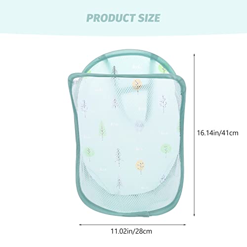 DOITOOL Collapsible Laundry Baskets Hanging Laundry Hamper, Cute Cartoon Pattern Foldable - up Mesh Hamper Dirty Clothes Basket with Carry Handles, Bathrom Dirty Clothes Hamper Green Rv Storage