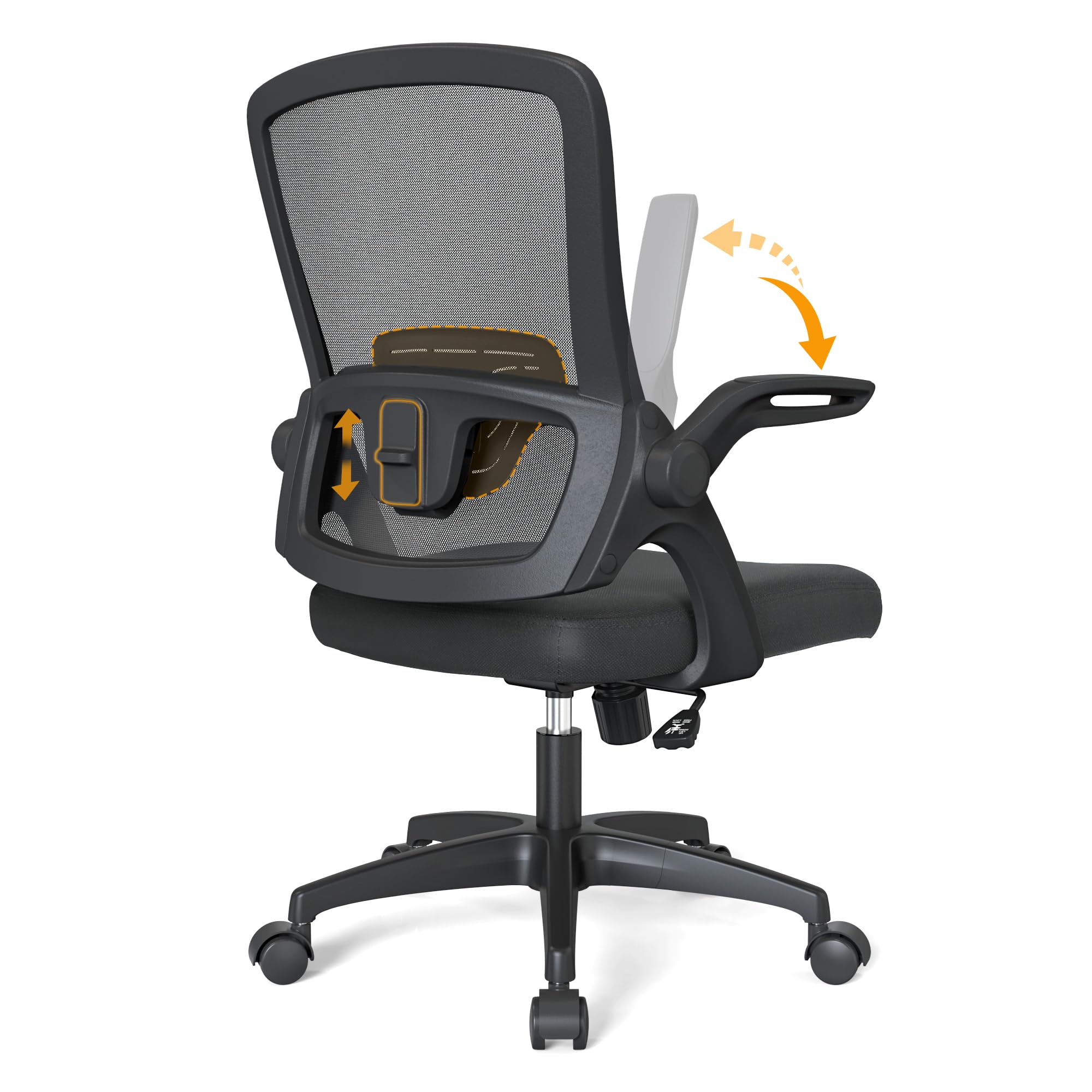 iCoudy Ergonomic Mesh Office Chair Comfy Swivel Home Computer Desk Chair with Flip Up Arms Comfortable Black Modern Computer Chair with Wheels Office Desk Chair with Adjustable Lumbar Support