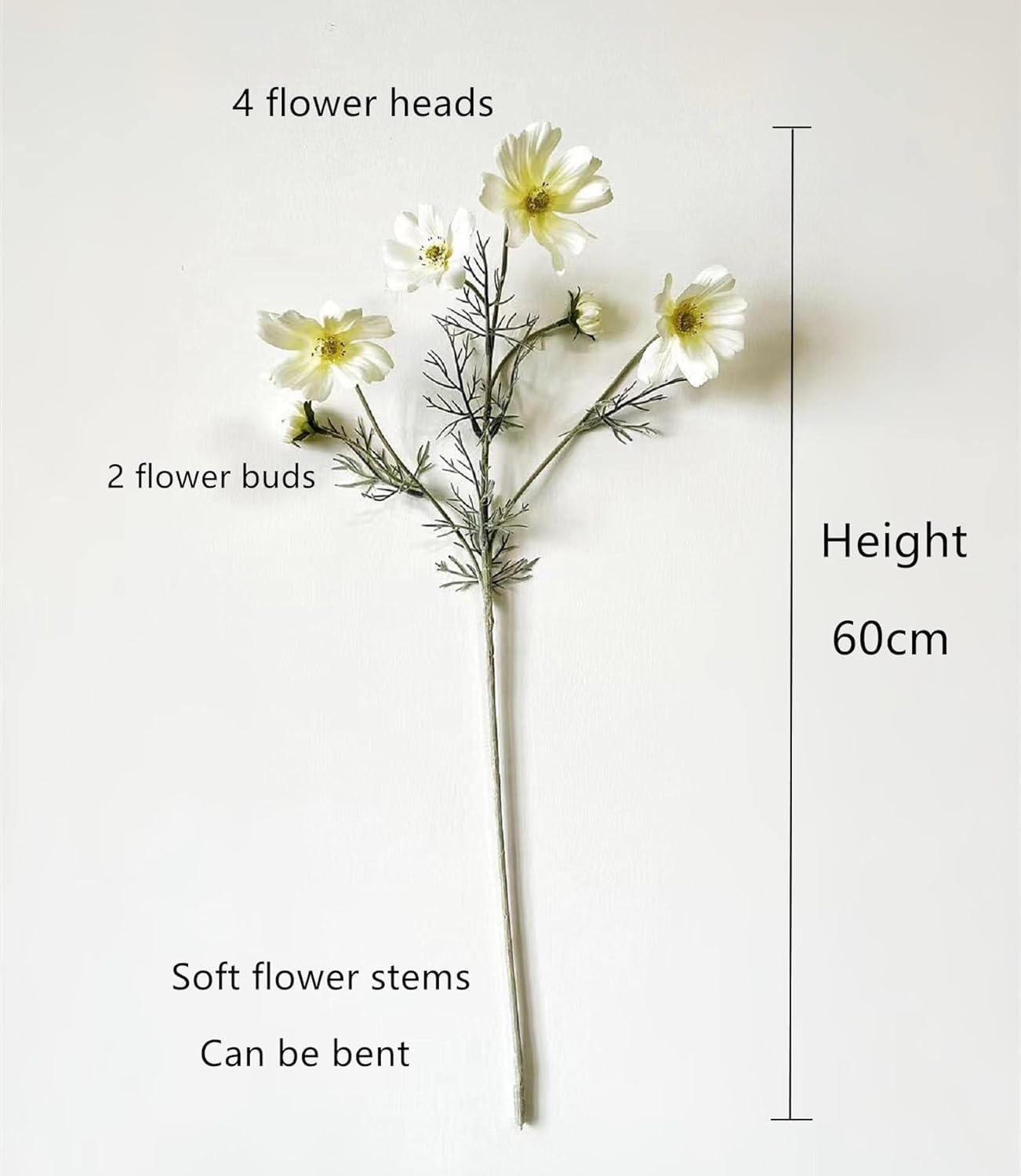 HGKJH Artificial Wild Flower 6 Pcs Cosmos Long Stem Calliopsis, Simulation Bouquet, Realistic Plastic Fake Silk Flowers Table Kitchen Home Garden Party Arrangement Wedding Decoration, 6 Head, White