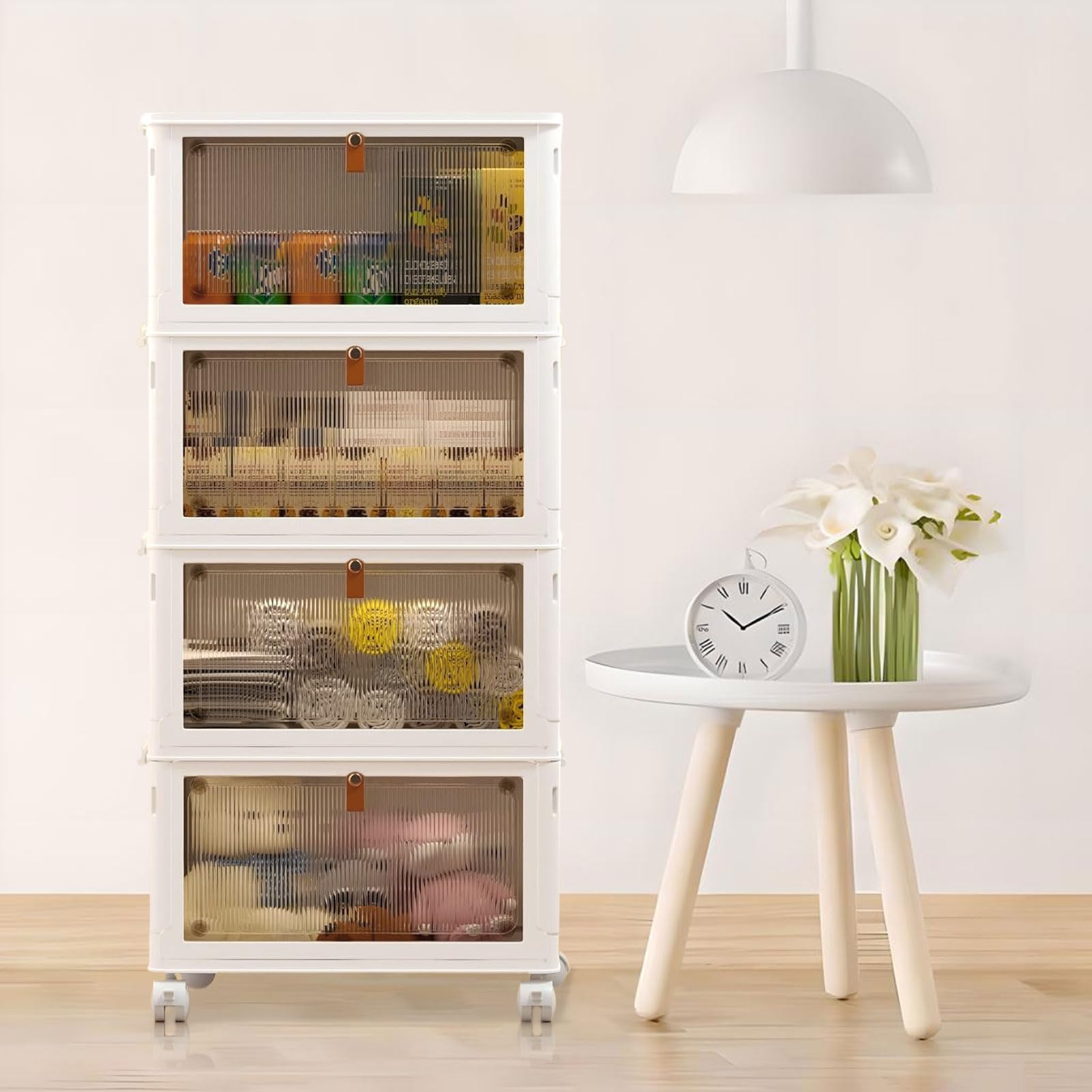 YYW-4 Tier Collapsible Storage Bins with Wheels and Lid - 23QT Stackable Closet Organizers, Foldable Plastic Containers (High yabai large four layers 44 * 31.5 * 97 with pulley)