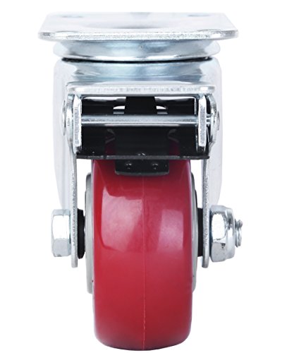 Finnhomy 4 Inch Caster Wheels Set of 4 with Brake Heavy Duty Plate Swivel Casters Premium Polyurethane Wheels PU Load Bearing 2,000 Lbs Lockable Anti-wear Smooth Casters Red (Free Screws)