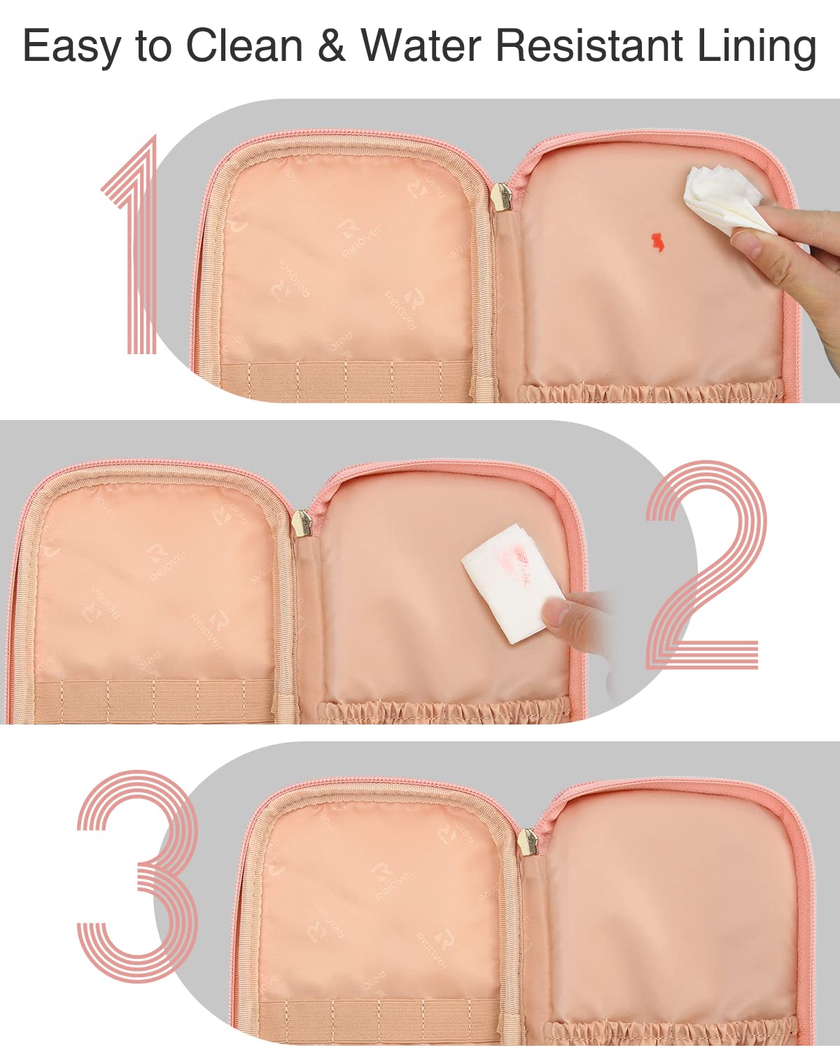 Relavel Makeup Bag, Small Travel Cosmetic Bag for Women, Portable 2 Layer Makeup Brushes Holder Bag, Toiletry Bag, Compact Cosmetic Case Organizer for Christmas, Pink