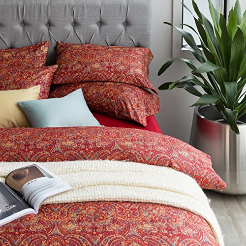 Eikei Boho Paisley Print Luxury Duvet Cover and Shams 3pc Bedding Set Intricate Tuscany Bohemian Damask Medallion 350TC Egyptian Cotton Sateen (King)