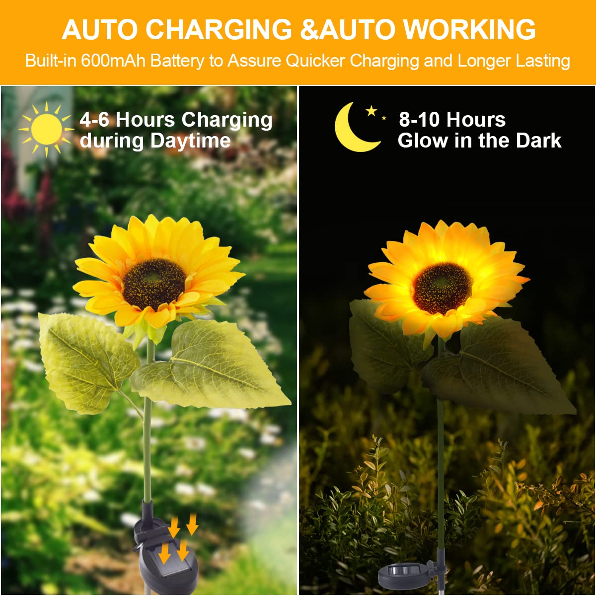 Elyccupa Solar Sunflower Lights LED Solar Powered Garden Stake Lights Outdoor Solar Flower Landscape Light for Patio Lawn Garden Yard Pathway Walkway Decoration, 6 Pack