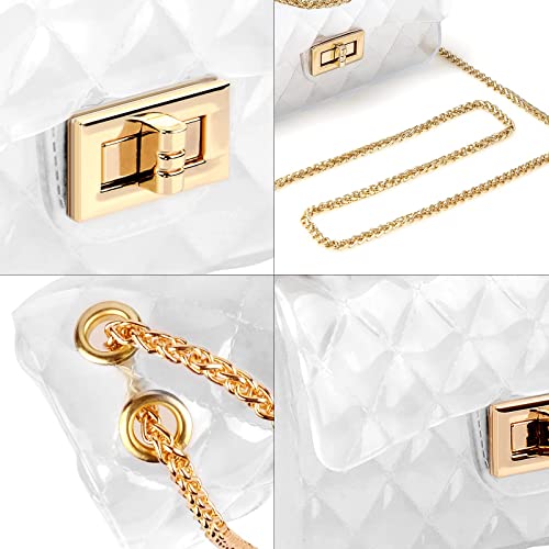 Linkidea Women Jelly Shoulder Handbags, Mini Semi-Clear Clutch Purse, Semi-Transparent Polyvinyl Chloride Chain Crossbody Bag