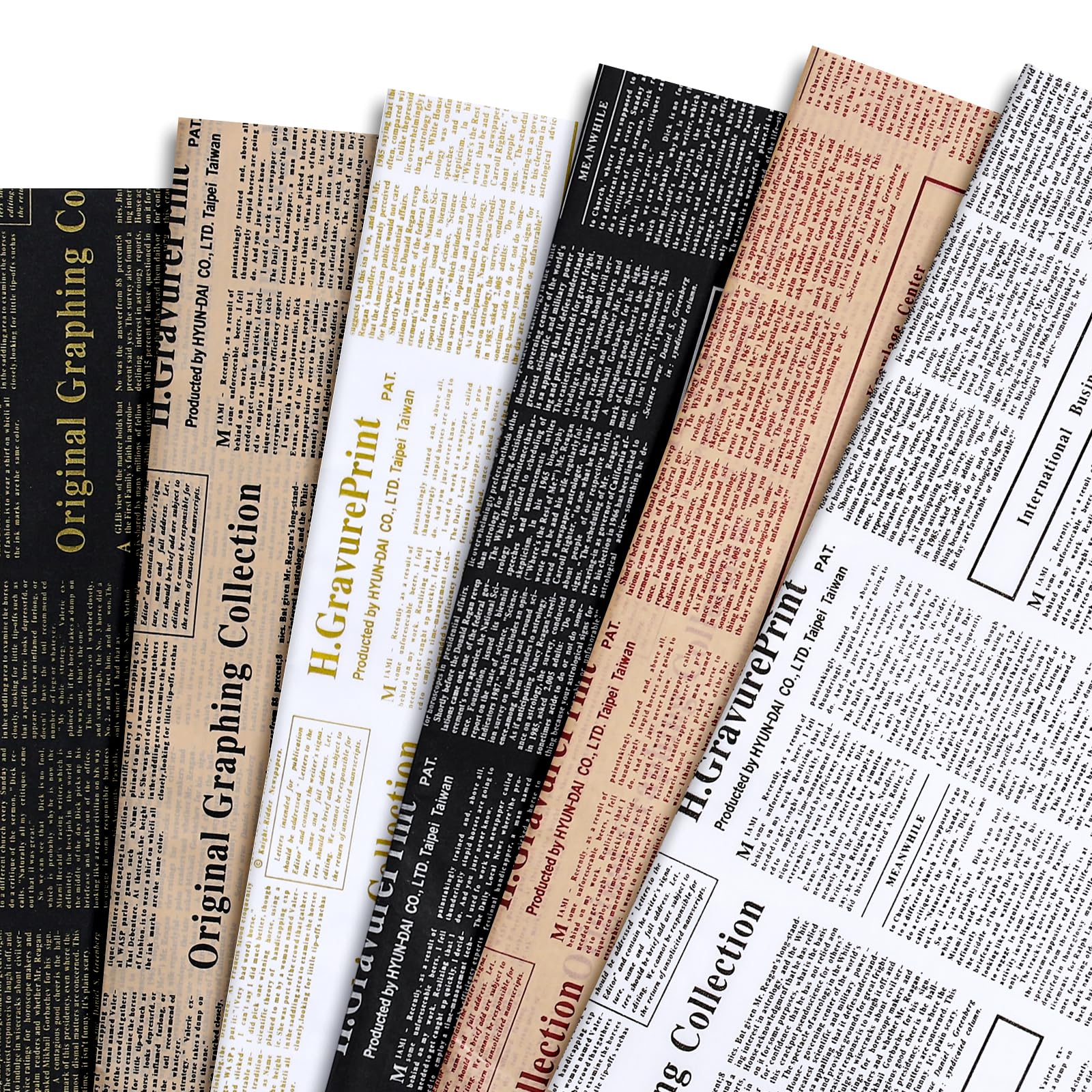 Whaline 90 Sheet Vintage Newspaper Tissue Paper Set Old Newsprint Gift Wrapping Paper 6 Designs Retro Kraft Magazine Art Craft Tissue for Wedding Birthday Party Decor, 13.7 x 19.6 Inch