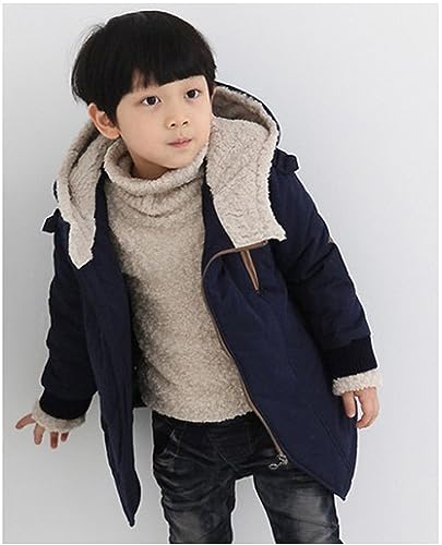 EISHOW Clearance Kids Boys Warm Thick Jackets Hooded Cotton Fleece Parka Coat Children Winter Zipper Outerwear (Navy, 7-8 years)