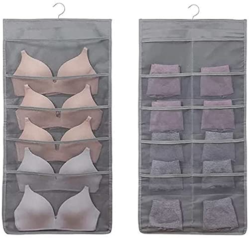 Hanging Underwear Closet Organizer, Bra Organizer for Closet Hanging, Dual-Sided Socks Hanging Closet Organizer,Bra Closet Organizers and Storage Hanging 15 Pockets
