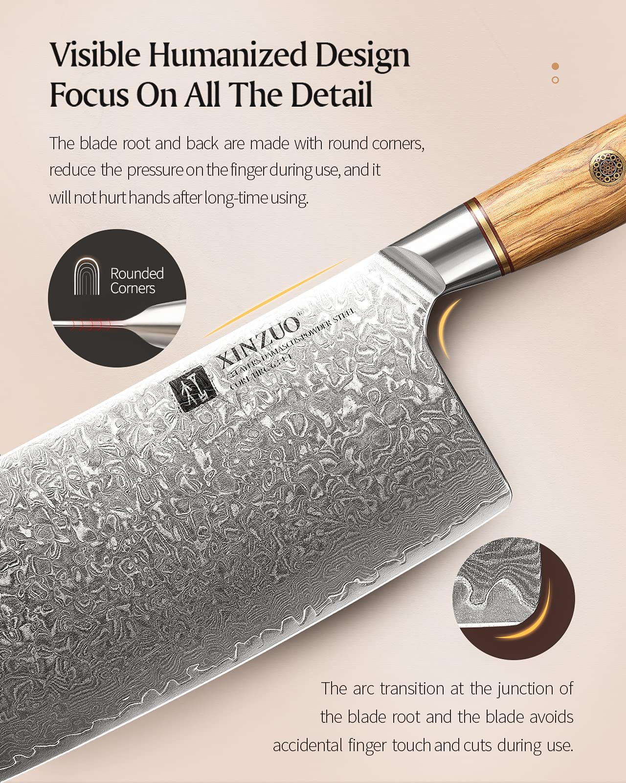 XINZUO Cleaver Knife 7.5 Inch, 73 Layer Damascus Steel Powder Steel Core Chinese Chef's Knife, Multifunction Vegetable Meat Slicing Knife with Olive Wood Handle -Lan Series
