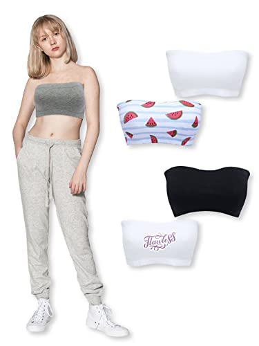 D'chica Cotton Girls Strapless Bandeau Tube Bras, Non-Padded, Regular Fit, Seamless Full Coverage, Soft, Comfortable & Stretchable Bra for Teens - Pack of 5 (16-18 Years)