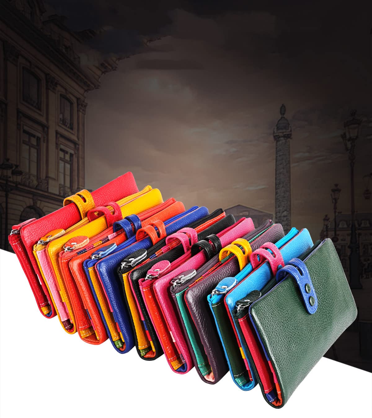 Hmroman Long Women Wallet, Soft Leather Designer Bifold Multi Card Organizer Lady Clutch RFID Blocking Fashion Colorful Wallet