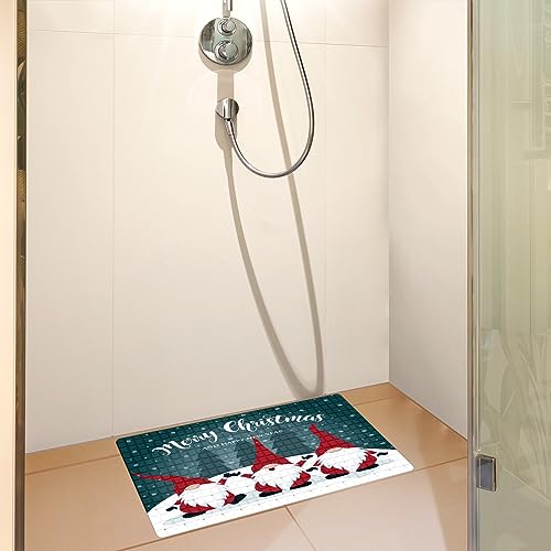 Christmas Card Funny Gnomes Red Shower Mat Bathtub Mat Non Slip Shower Mats for Showers Anti Slip for Elderly Shower Mat with Suction Cups