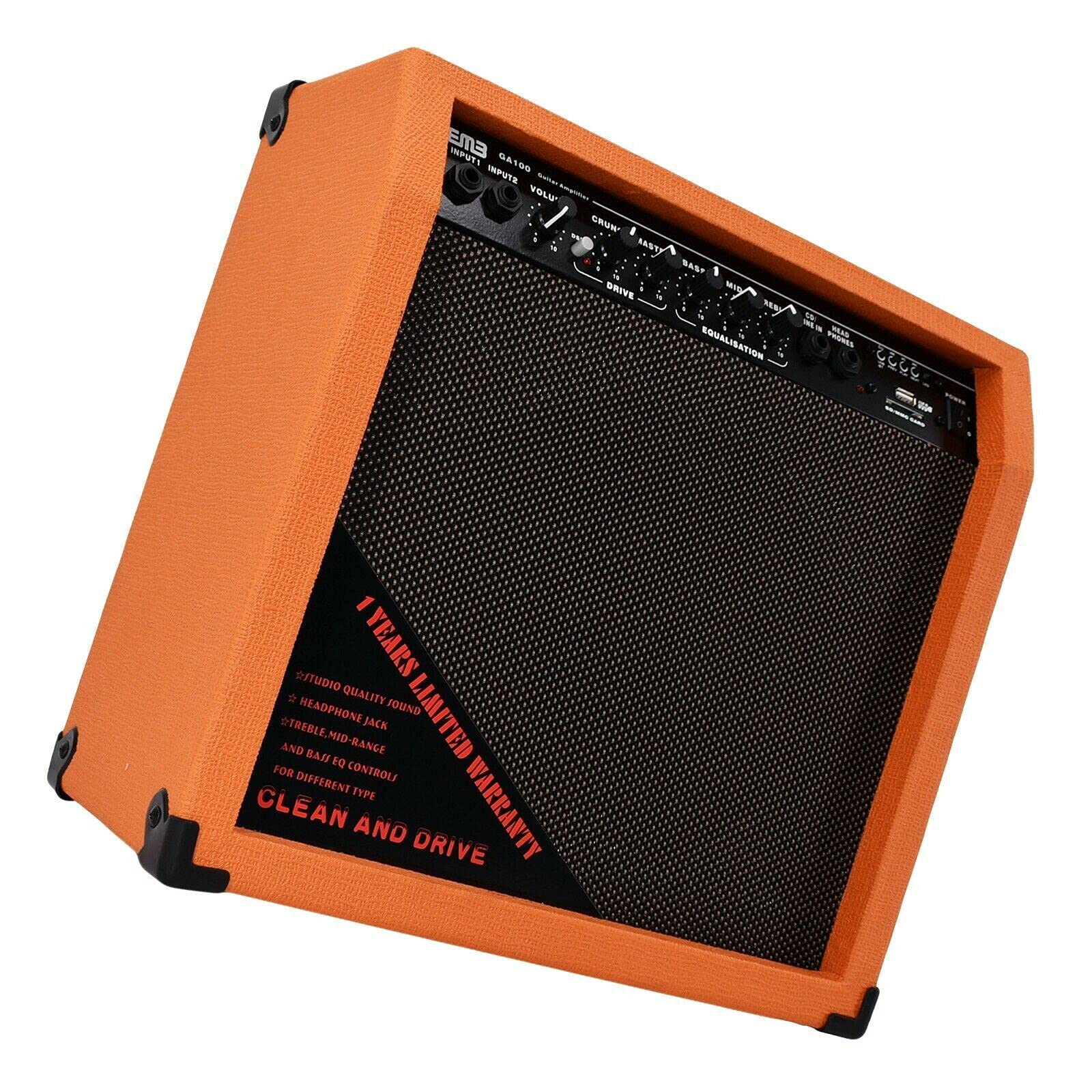 EMB GA100 500W 10" Electric Guitar Amplifier Speaker Portable Powerful Studio and Stage Cabinet PreAMP β with Built in Headphone Jack and 2 Inputs and SD USB AUX Bluetooth (Yellow)