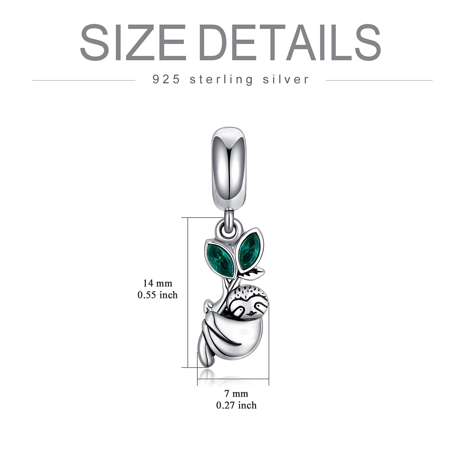 AOBOCO Sloth Charms 925 Sterling Silver Cute Animal Beads Dangle Charms fit European Bracelets Necklace, Embellished with Crystals from Austria