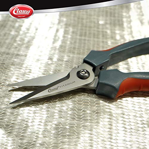 Clauss 8" Titanium Snips with Wire Cutter, Spring-Assist, Serrated Blades, Gray (18039)